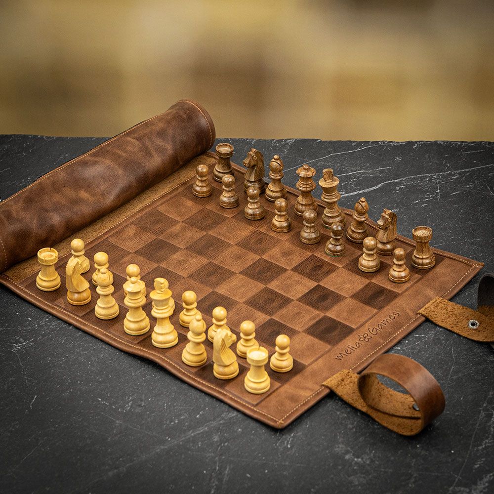 Melia Games Roll up Leather Magnetic Chess Set - Crazy Tobacco